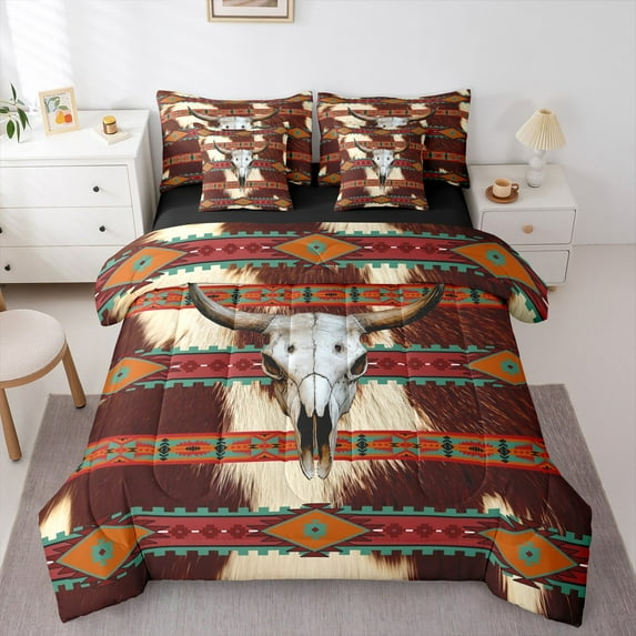 Castle Fairy Farmhouse Cow Print Bedding Comforter Set,Bull Skull Queen ...