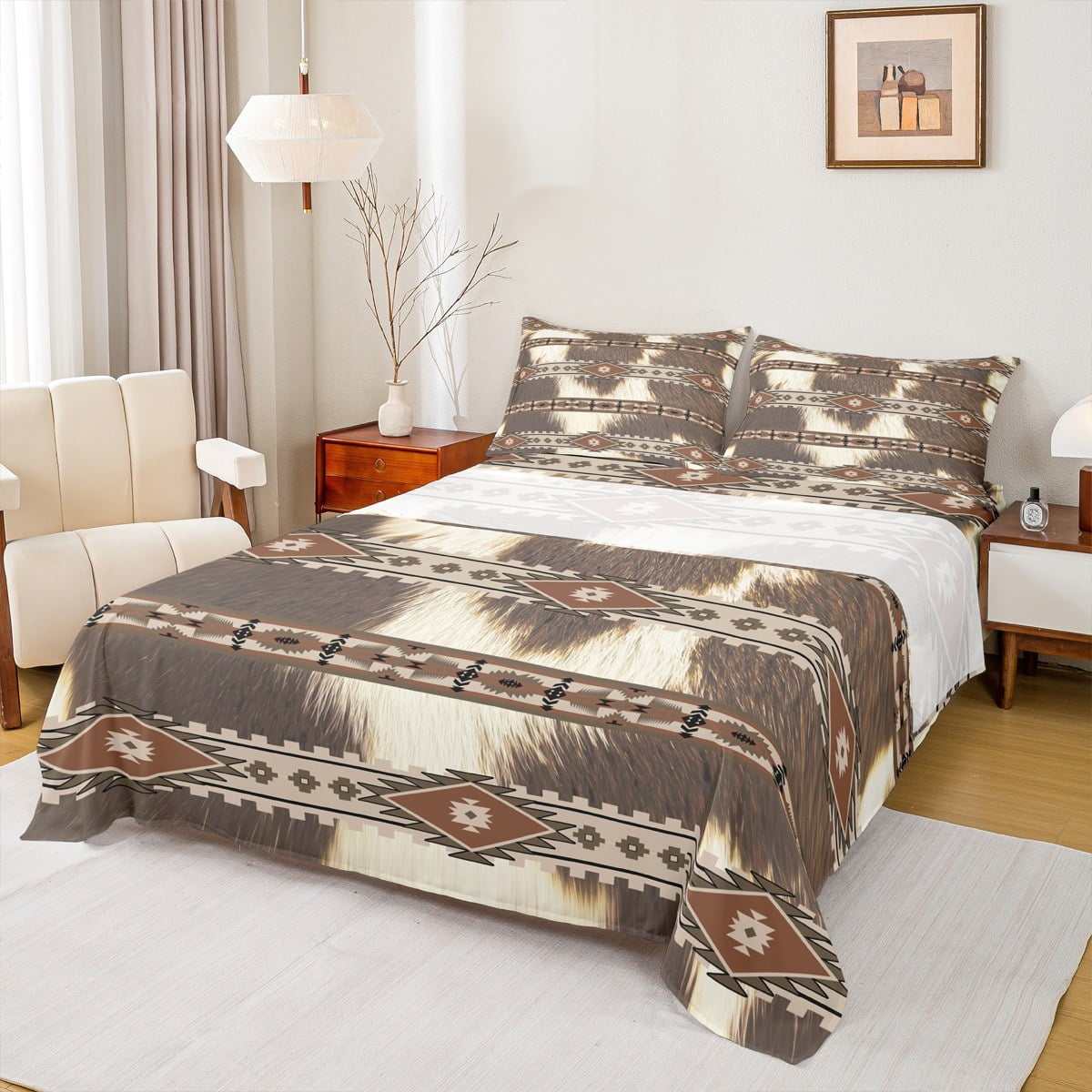 Castle Fairy Farmhouse Cow Print Full Size Sheets,Bohemian Tribal Aztec ...