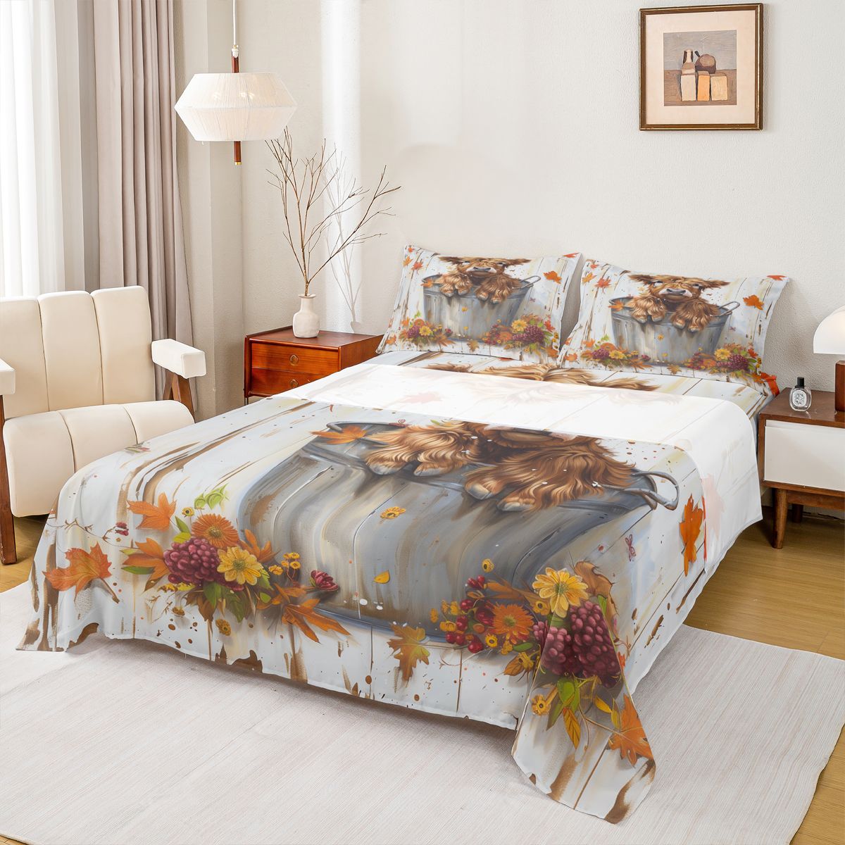 Castle Fairy Farmhouse Highland Cow 4pcs Bed Sheets for Female Men ...