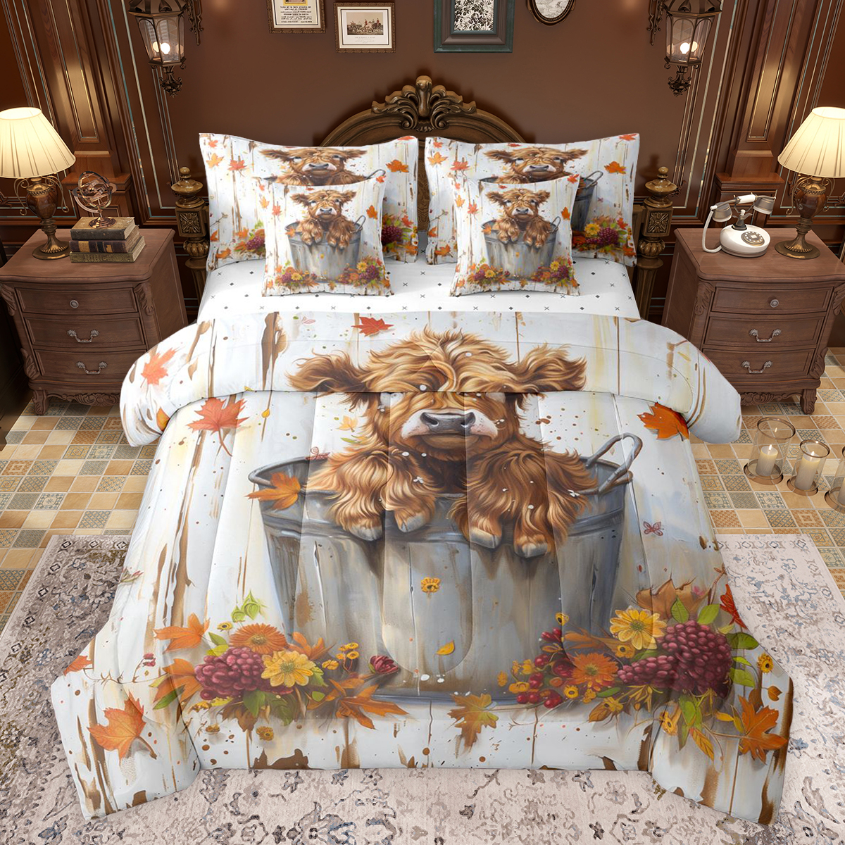 Castle Fairy Farmhouse Highland Cow Bedding Comforter Set 7pcs for ...