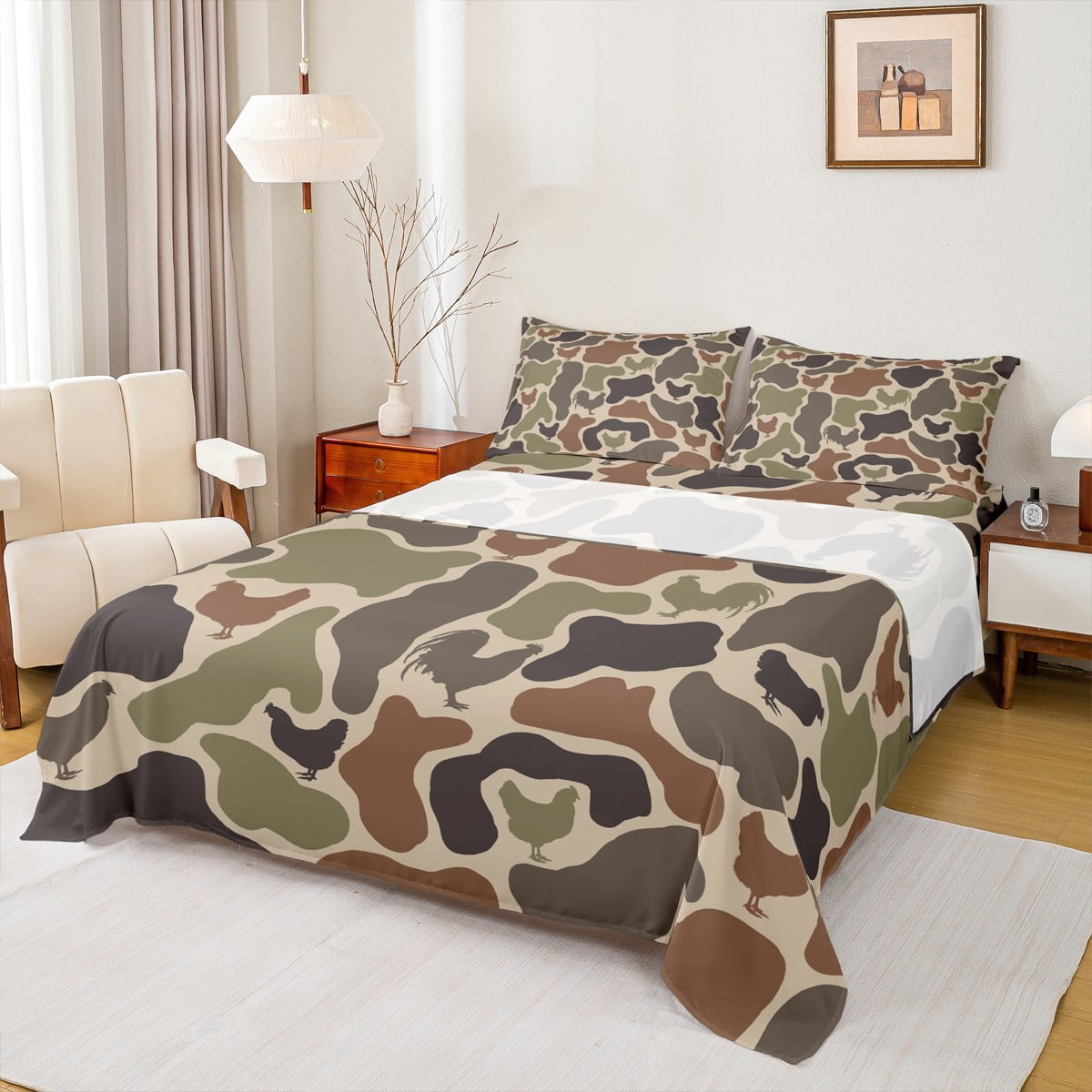 Castle Fairy Farmhouse Rooster Full Size Sheets,Vintage Camouflage Camo ...