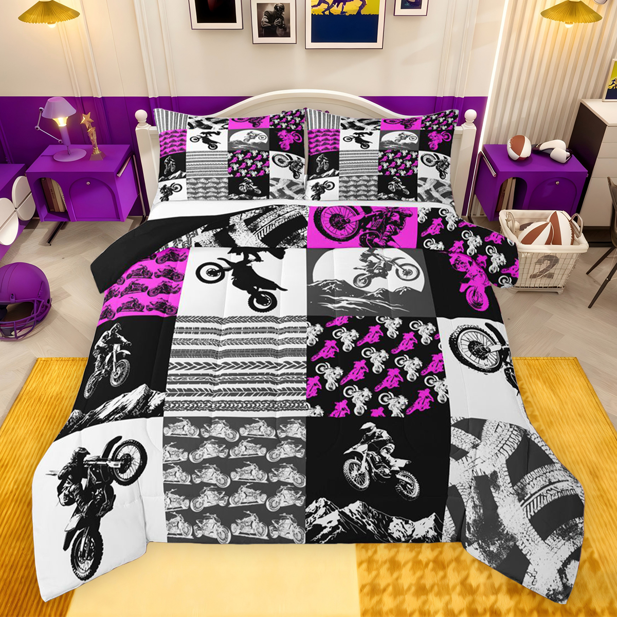 Castle Fairy Fast Motorbike Dirt Bike Full Size Comforter Sets 3-Piece ...