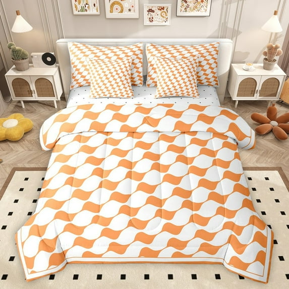 Castle Fairy Female Men Adults Abstract Stripes Plaid Bedding Comforter Set 7 Pieces,Minimalist ...