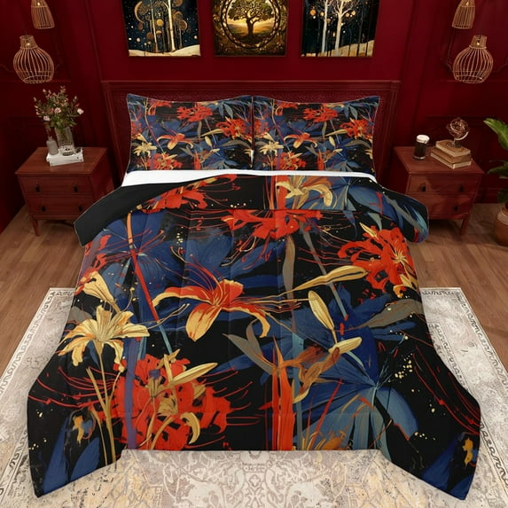 Castle Fairy Female Men Adults Chic Floral Red Spider Lily Full Size Comforter Sets 3-Piece ...