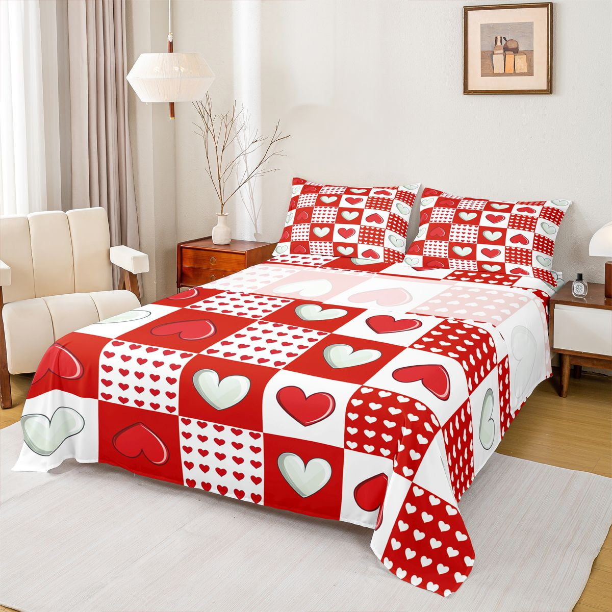 Castle Fairy Female Men Adults Cute Love Heart Bed Sheets,Red White ...