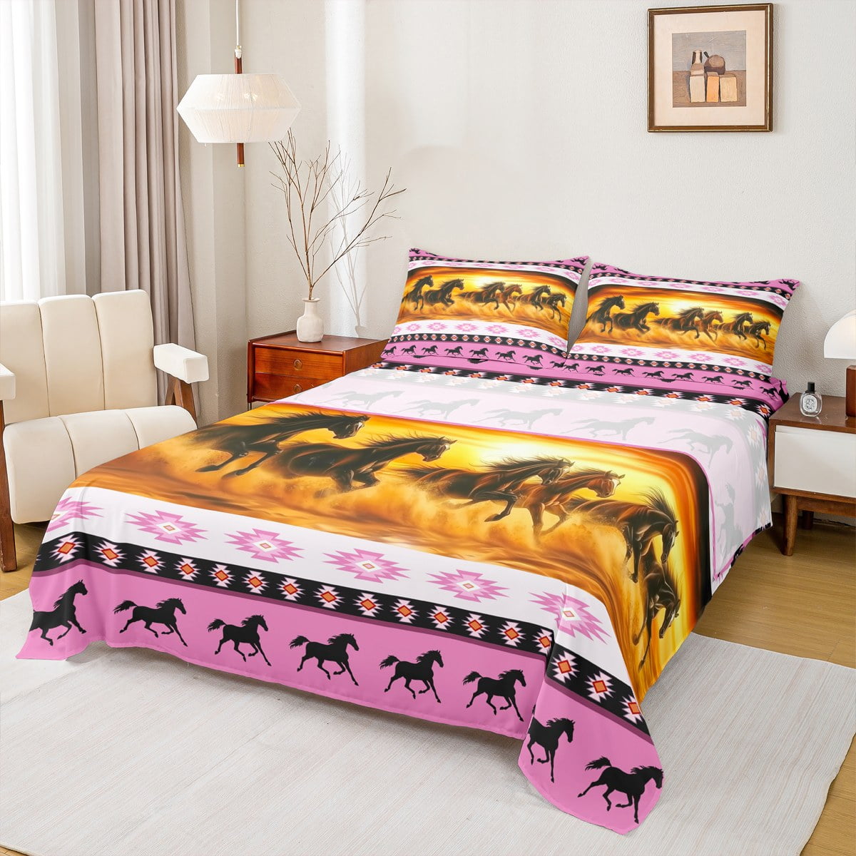 Castle Fairy Female Men Adults Farm Horse Bed Sheets,Boho Tribal Aztec ...