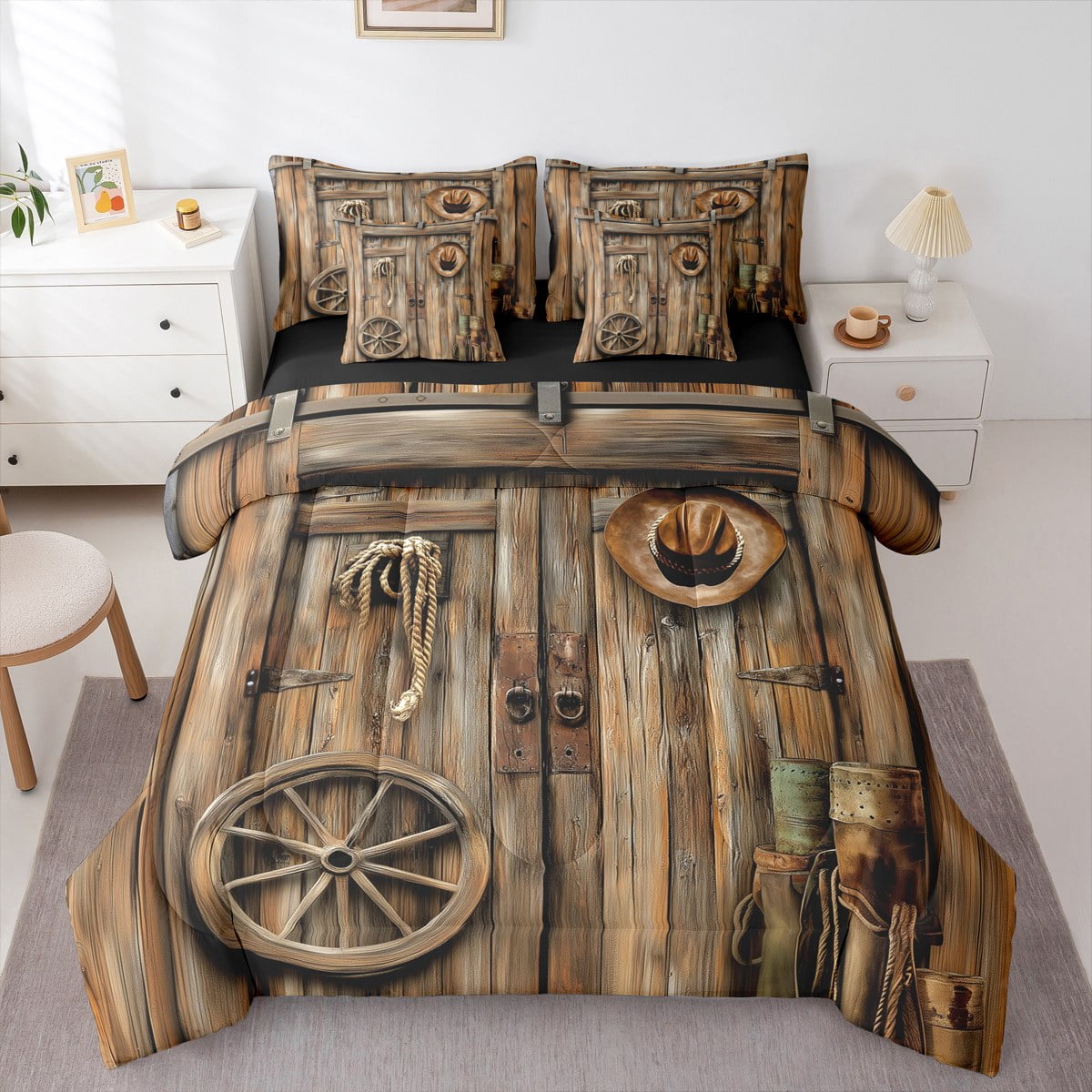 Castle Fairy Female Men Old Barn Door Bedding Comforter Set 7pcs ...