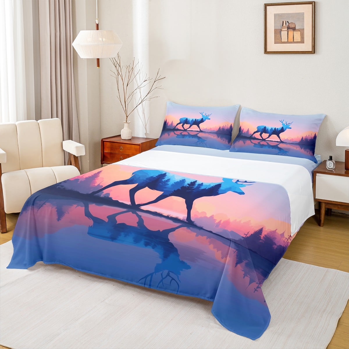 Castle Fairy Female Men Safari Deer Queen Sheet Sets,Woodland Wildlife ...