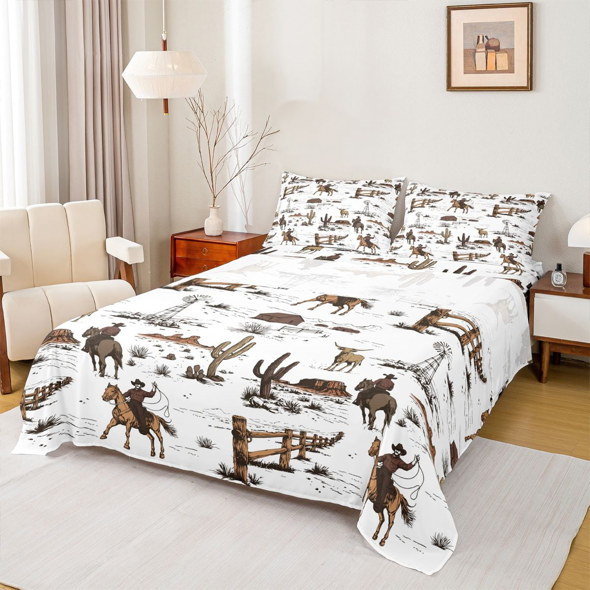 Castle Fairy Female Men Western Cowboys Bed Sheets,Farm Highland Cow ...