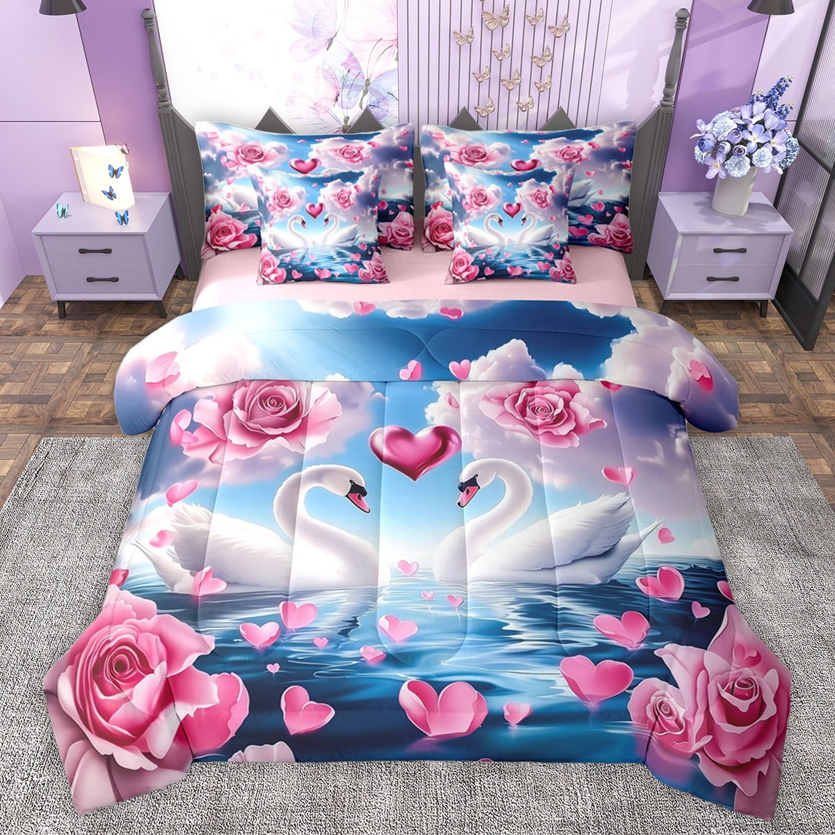 Castle Fairy Female Men Women Animal Swan Couple Bedding Comforter Set ...