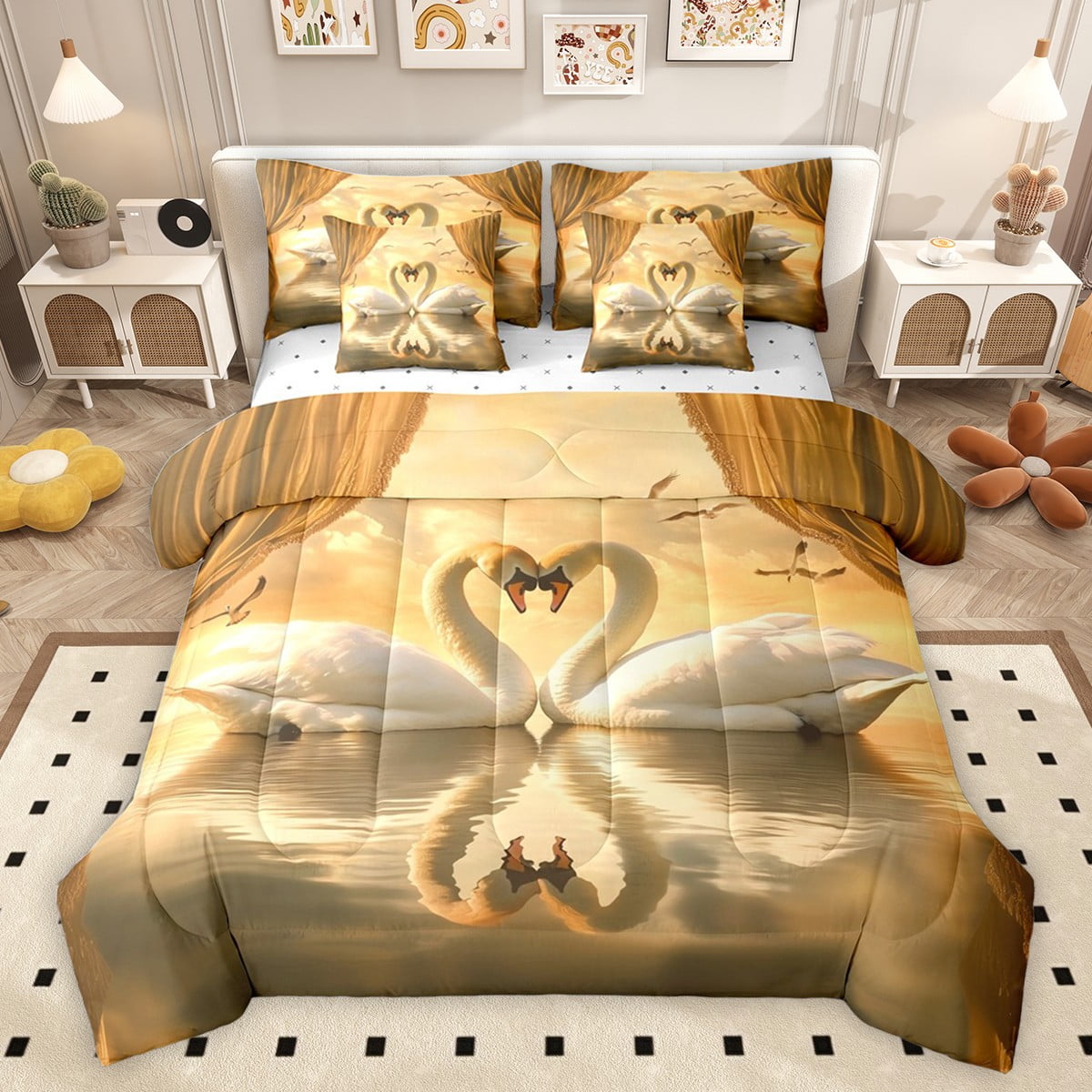 Castle Fairy Female Men Women Animal Swan Couple Bedding Comforter Set ...