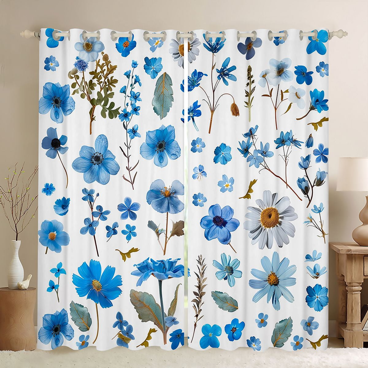 Castle Fairy Female Men Women Blue Floral Flowers Black Out Curtains ...