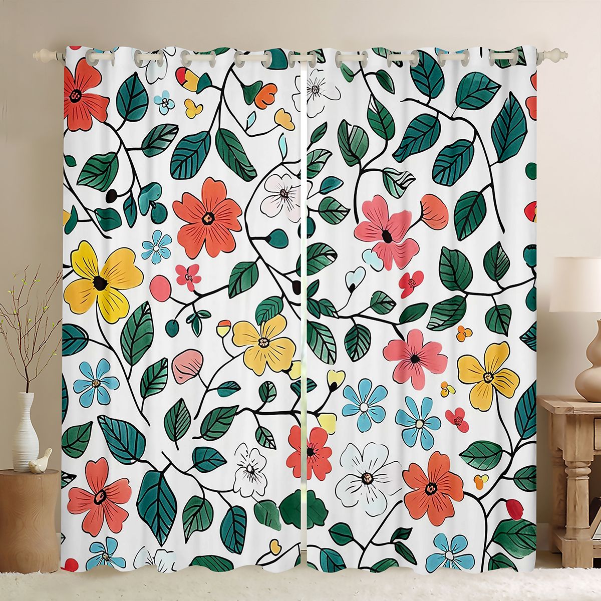 Castle Fairy Female Men Women Colorful Floral Flowers Blackout Curtains ...