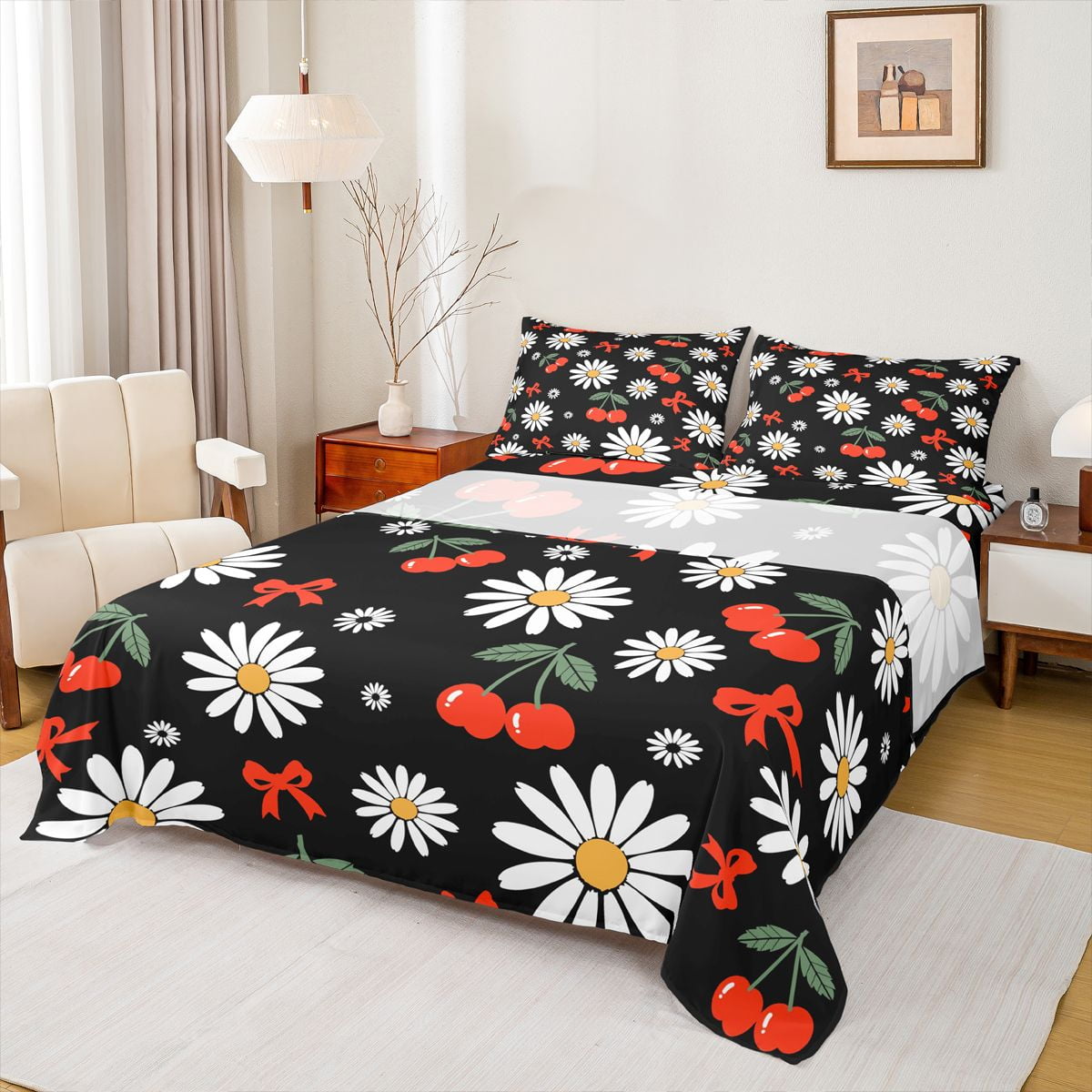 Castle Fairy Female Men Women Kawaii Floral Daisy 4 Pieces Queen Sheet ...