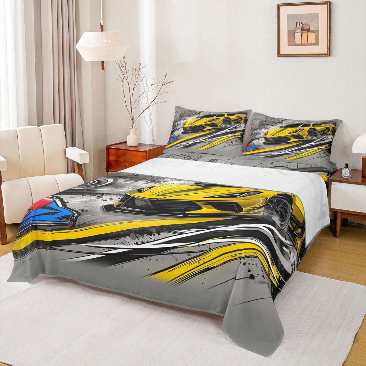 Castle Fairy Yellow Racing Car 4-Piece King Size Bed Sheets - Walmart.com