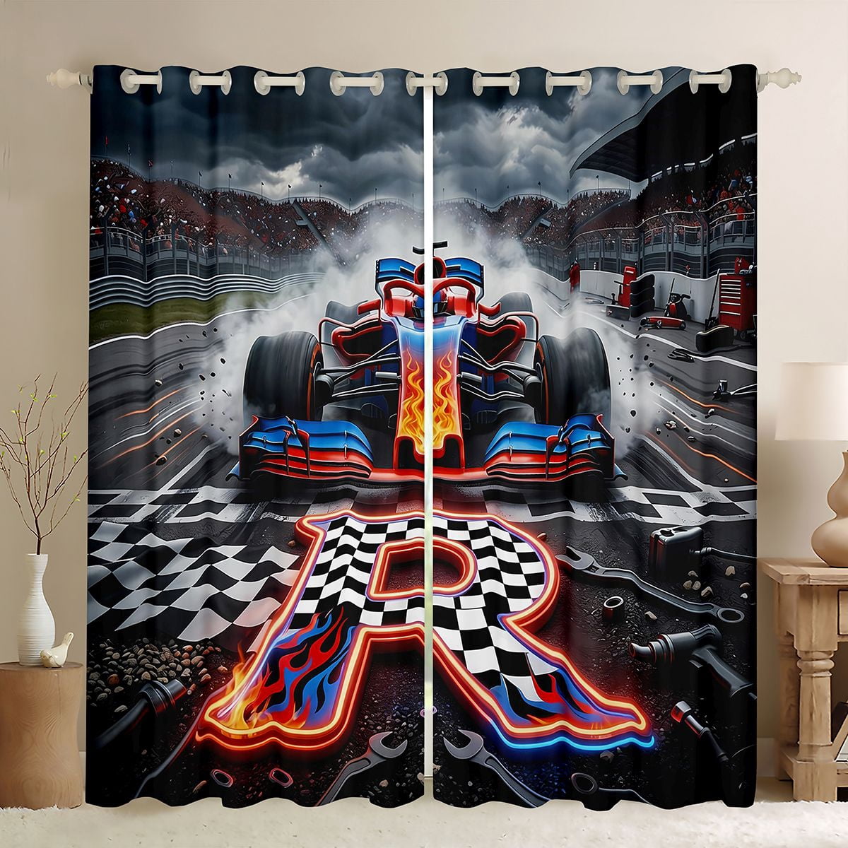 Castle Fairy Fiery Race Car Blackout Curtains Set of 2 (52x84 Each) for ...