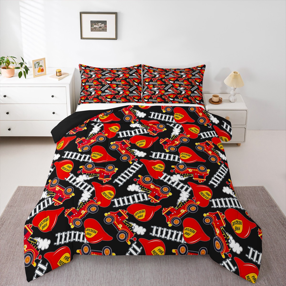 Castle Fairy Fire Truck 3-Piece Full Size Comforter Sets,Firefighter ...
