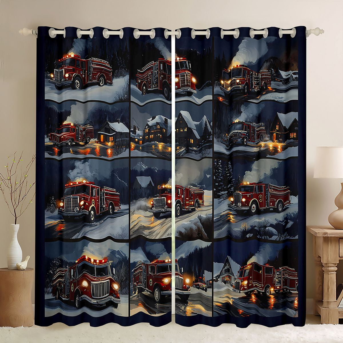 Castle Fairy Fire Truck Black Out Curtains,Car Theme Curtains Pack of 2 ...