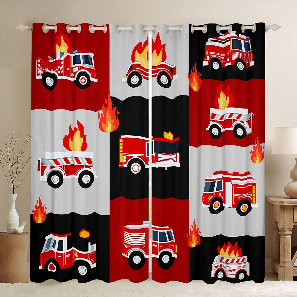 Castle Fairy Fire Truck Blackout Curtains Set of 2 (52x84 Each),Plaid ...