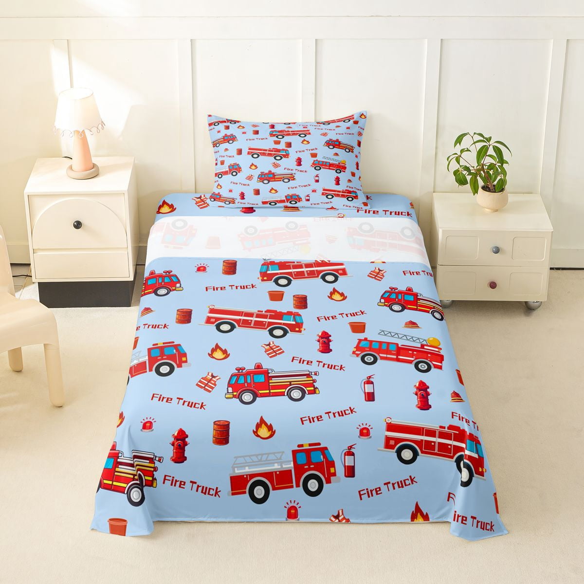 Castle Fairy Fire Truck Pattern Twin Sheet Sets 3pcs for Boys ...