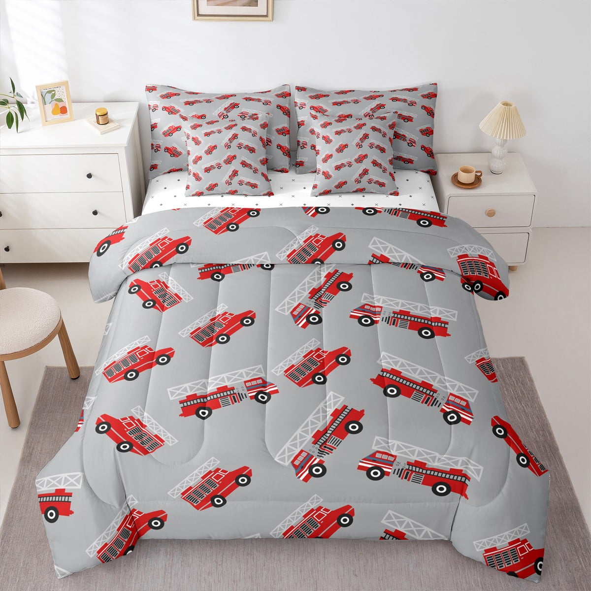 Castle Fairy Firefighter Car Boy 7 Pieces Bedding Comforter Set,Car ...