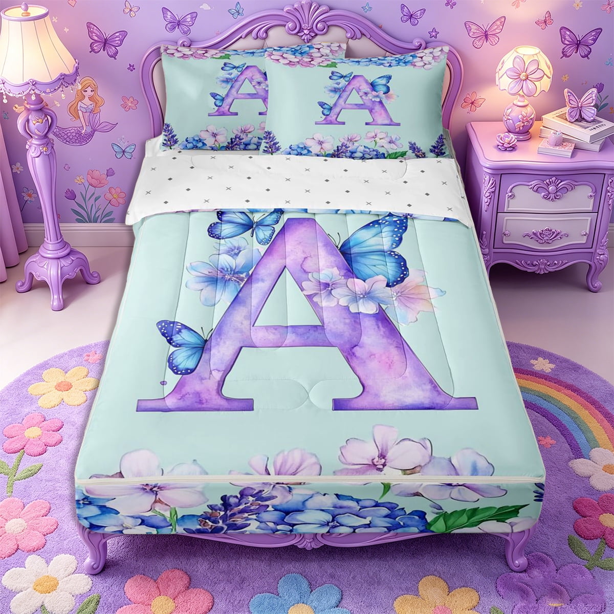 Castle Fairy Floral Butterfly Letter A Zipper Twin Comforter Sets with ...