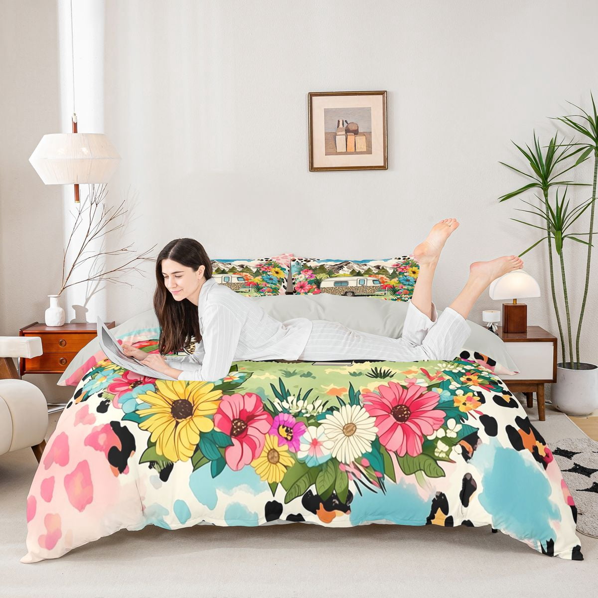 Castle Fairy Floral Camper Duvet Cover Set for Girls, Mountain Art ...