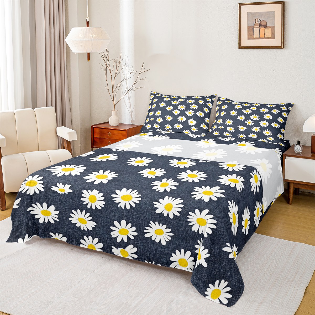 Castle Fairy Floral Daisy 4-Piece Full Size Sheets,Chic Flower Bed ...