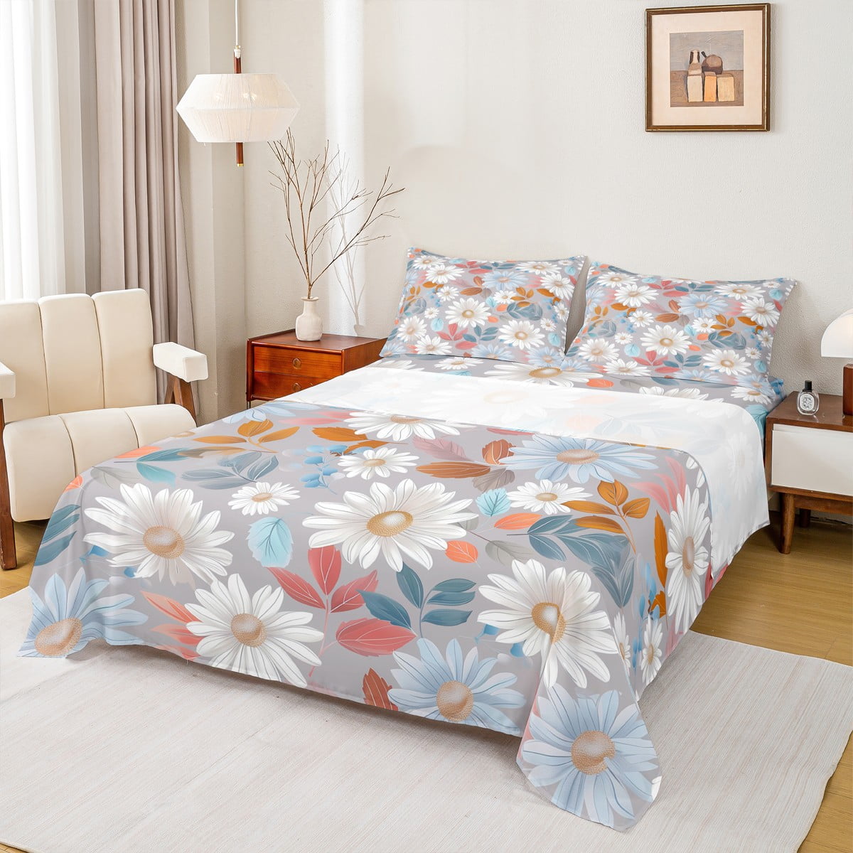 Castle Fairy Floral Daisy 4pcs Bed Sheets,Rustic Flower King Sheets ...