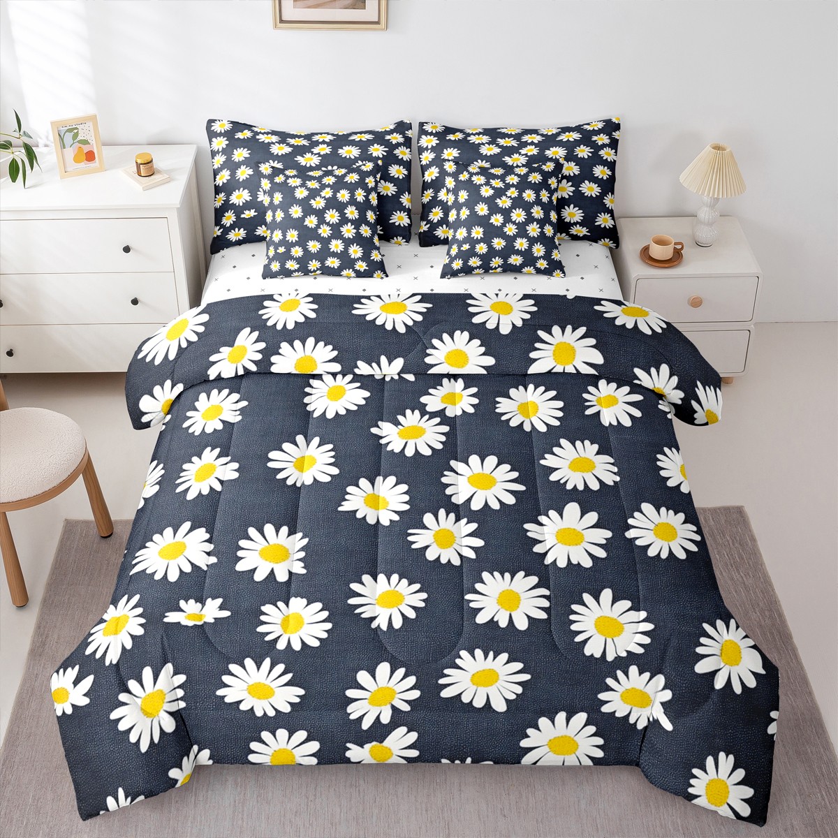 Castle Fairy Floral Daisy 7pcs Bedding Comforter Set,Chic Flower Queen ...