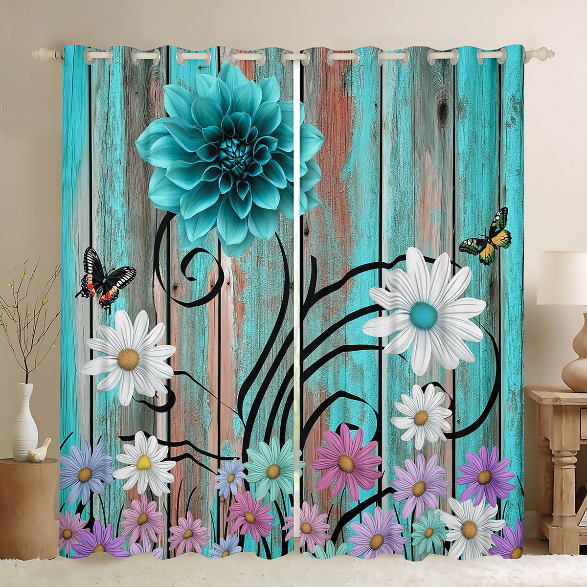 Castle Fairy Floral Daisy Black Out Curtains for Teens,Rustic Flower ...