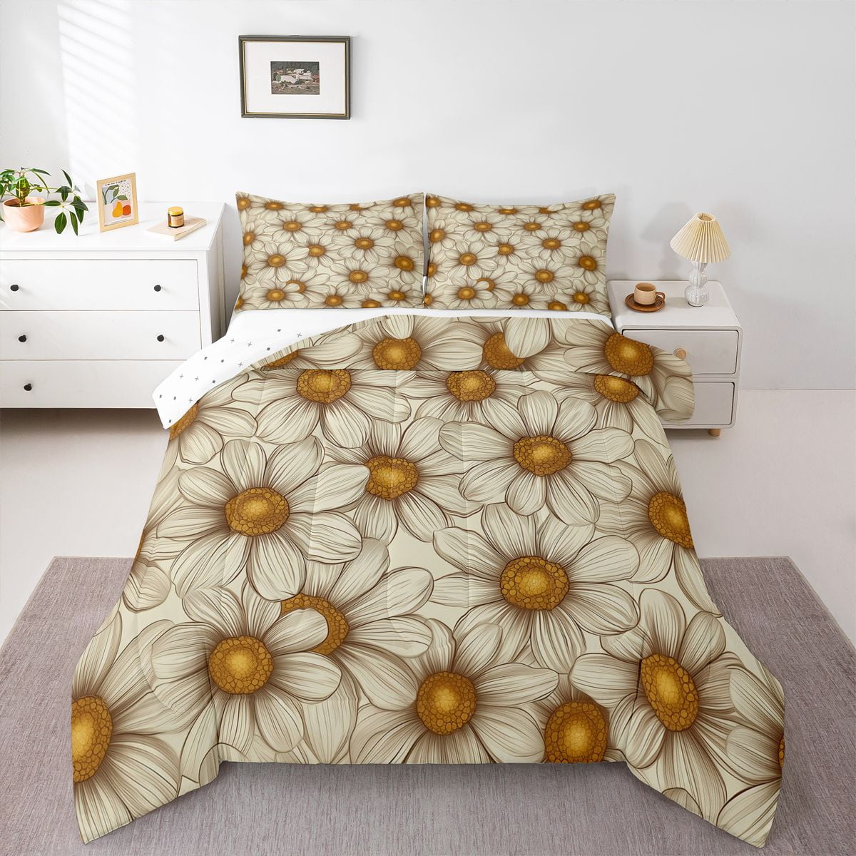 Castle Fairy Floral Daisy Twin Comforter Sets for Female Men,Exotic ...