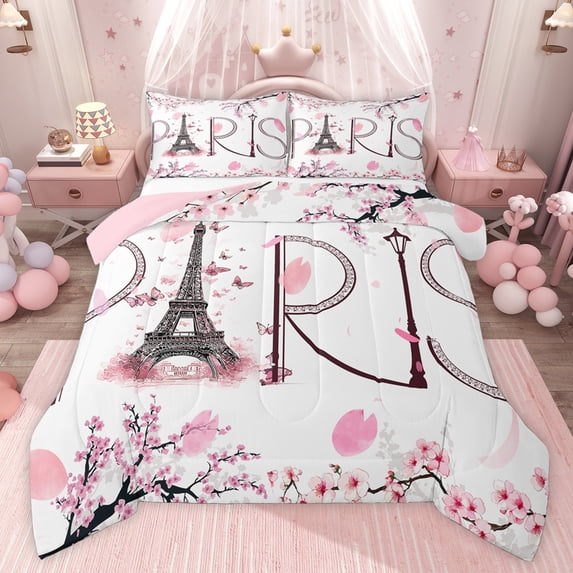 Castle Fairy Floral Eiffel Tower Queen Comforter Set,Valentine's Day ...
