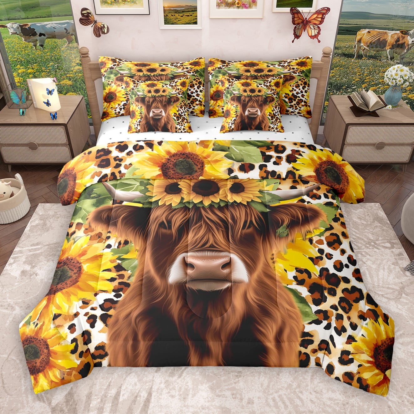 Castle Fairy Floral Highlad Cattle 7Pcs Bedding Comforter Set for Teens ...