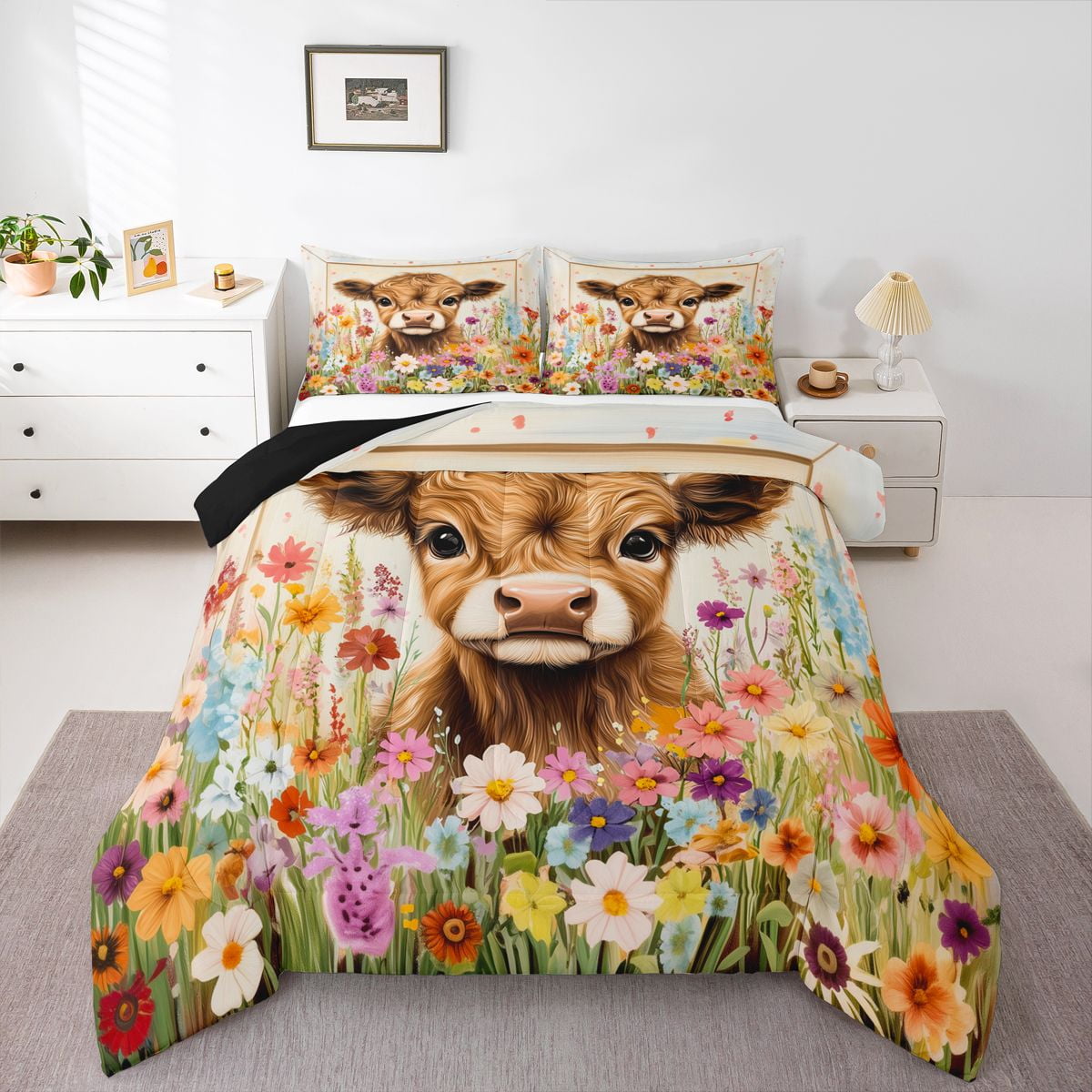 Castle Fairy Floral Highland Bull Full Size Comforter Sets,Flower ...