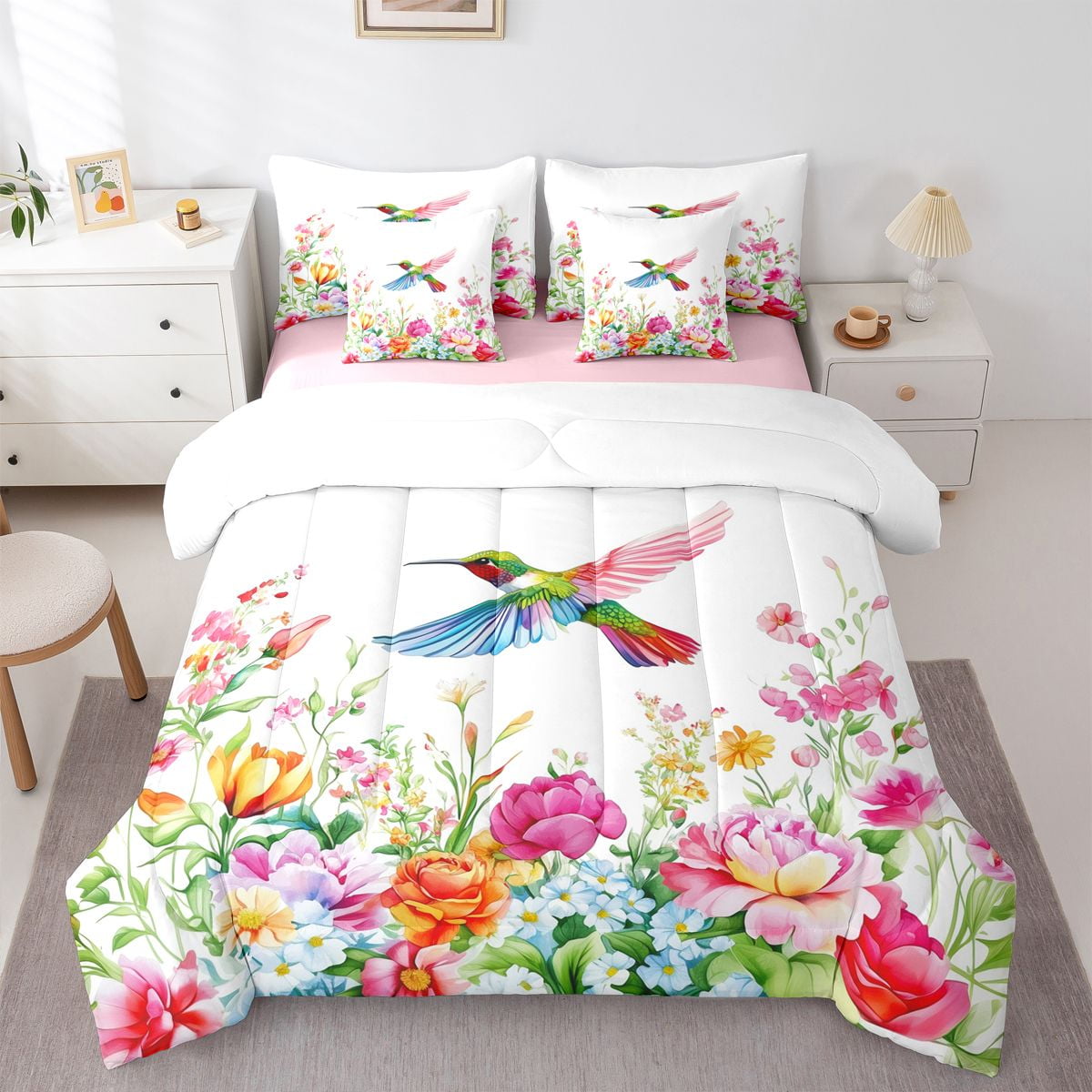 Castle Fairy Floral Hummingbird Bedding Comforter Set,Spring Garden ...