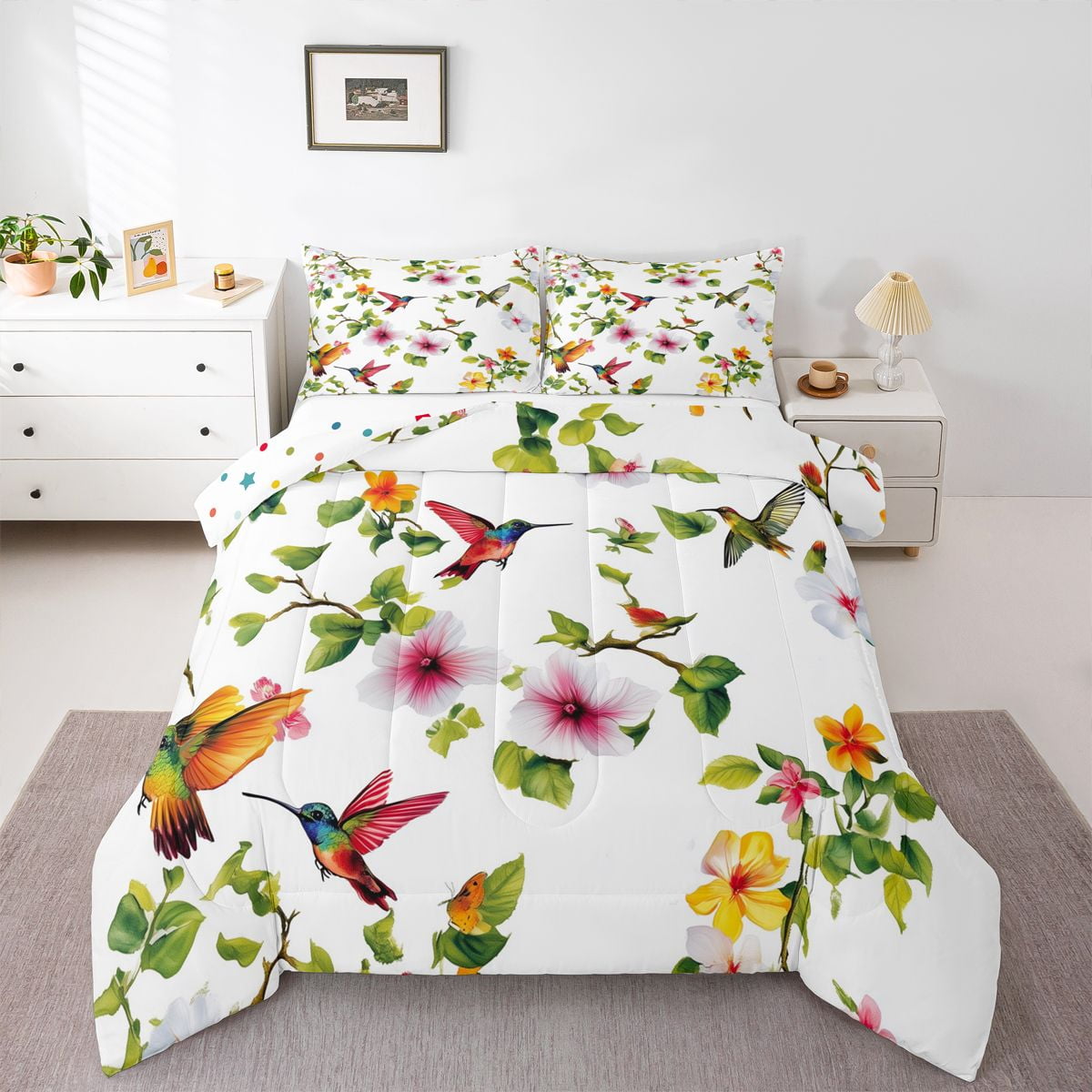Castle Fairy Floral Hummingbird Queen Comforter Set,Spring Garden ...