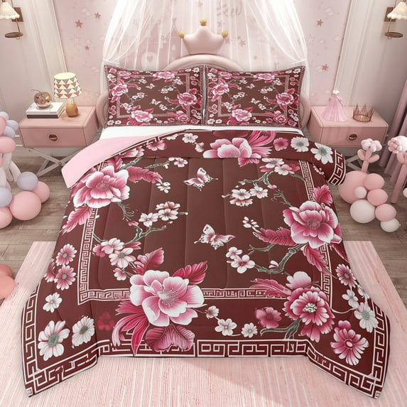 Castle Fairy Floral Peony Queen Comforter Set,Butterflies Flower ...