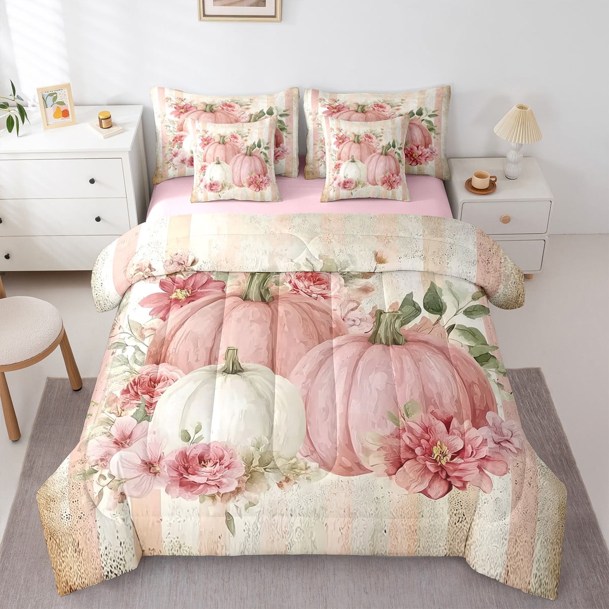 Castle Fairy Floral Pumpkin 7 Pieces Bedding Comforter Set for Girls ...