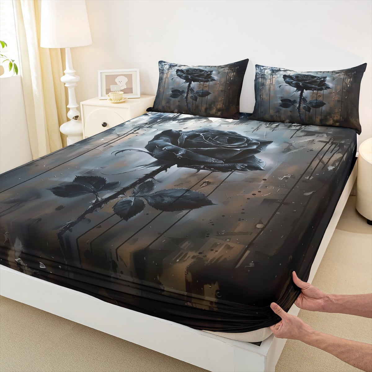 Castle Fairy Floral Rose 4pcs Bed Sheets,Watercolor Splash King Sheets ...
