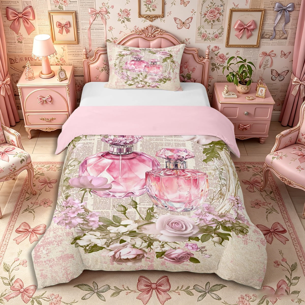 Castle Fairy Floral Rose Perfume Print Twin Duvet Cover,Vintage ...