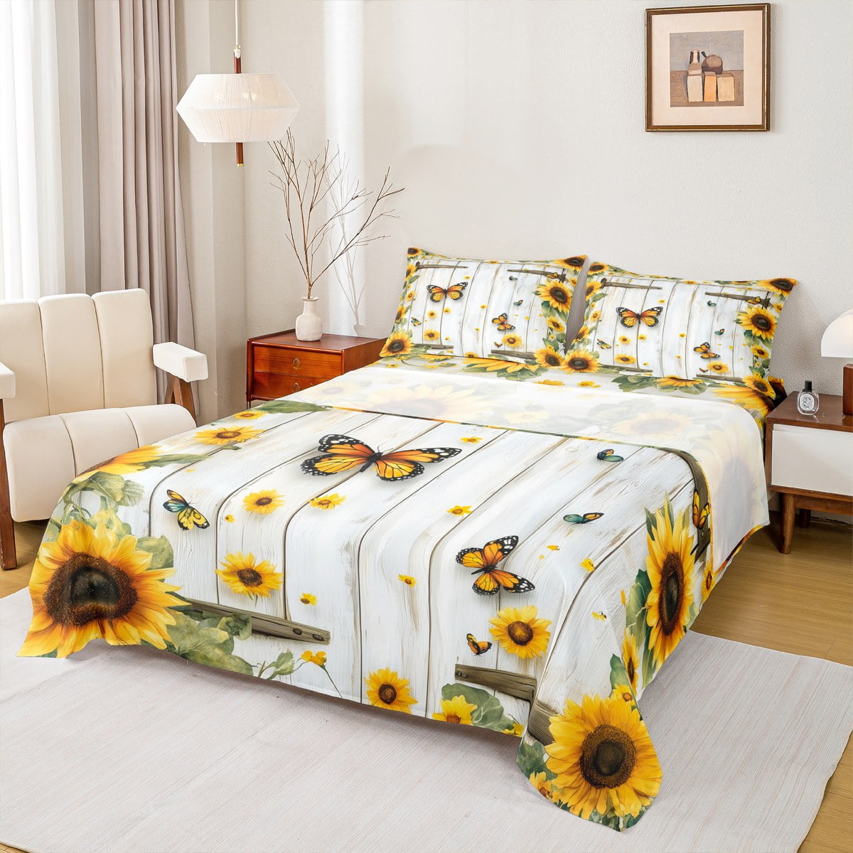 Castle Fairy Floral Sunflowers 4pcs Bed Sheets for Boys Girls,Flying ...