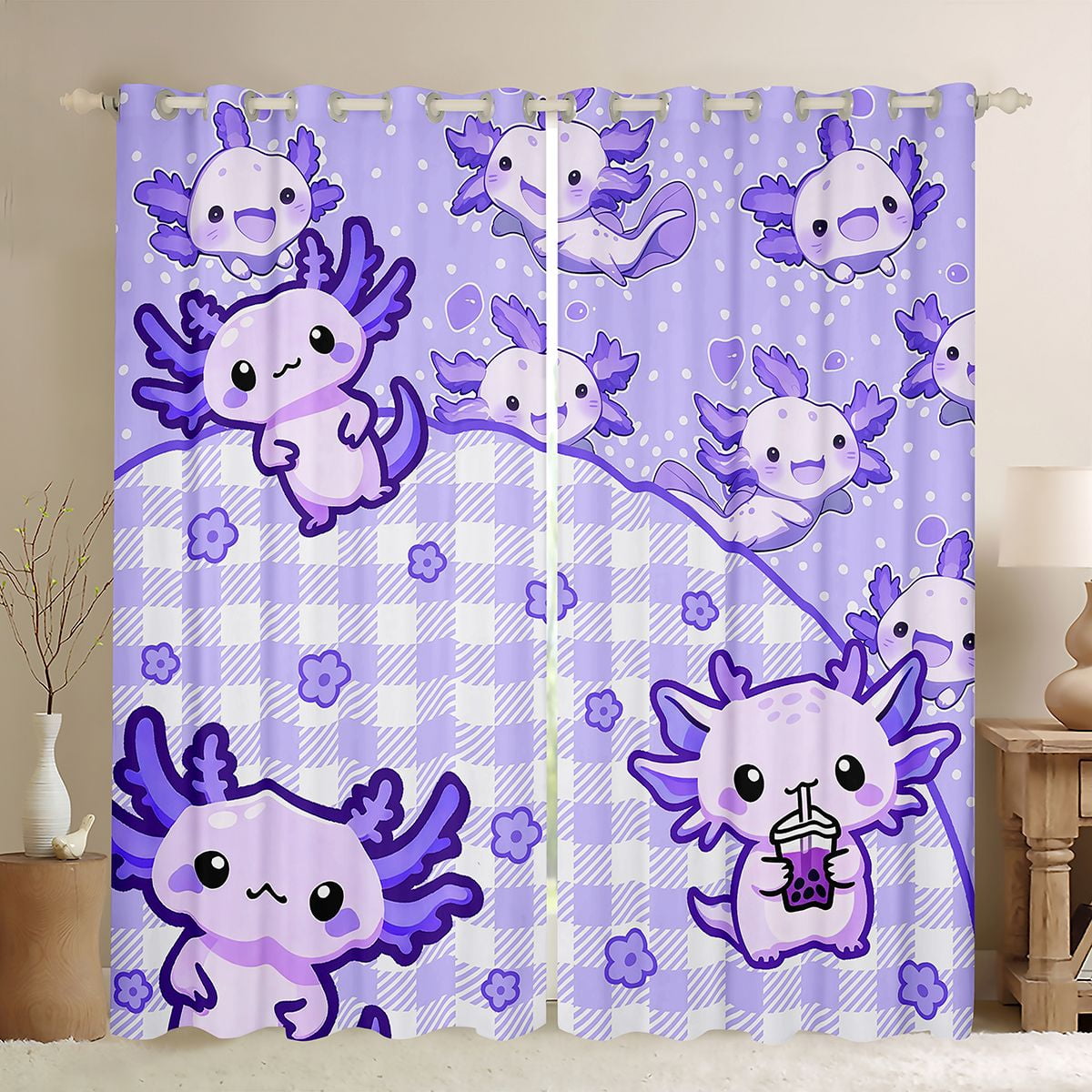 Castle Fairy Flowers Axolotl Blackout Curtains Set of 2 (52x84 Each ...