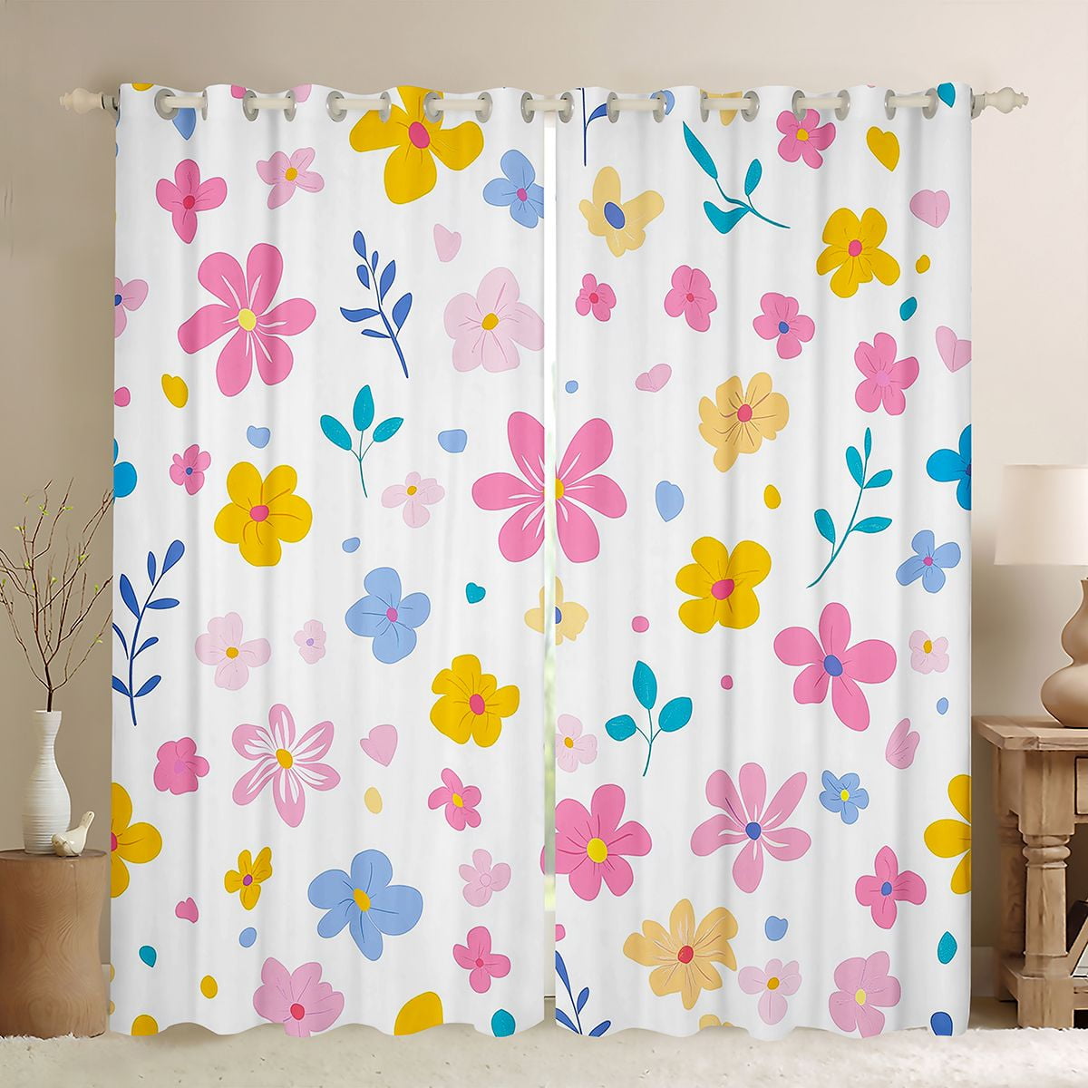 Castle Fairy Flowers Black Out Curtains,Spring Garden Curtains Pack of ...