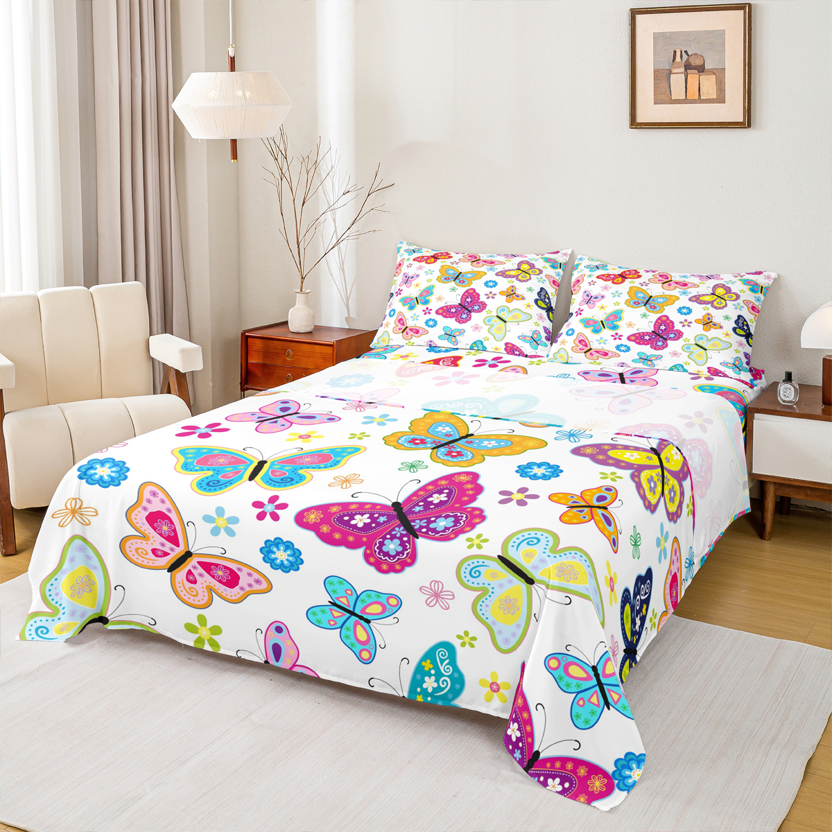 Castle Fairy Flying Butterflies 4pcs Bed Sheets for Female Men,Chic ...