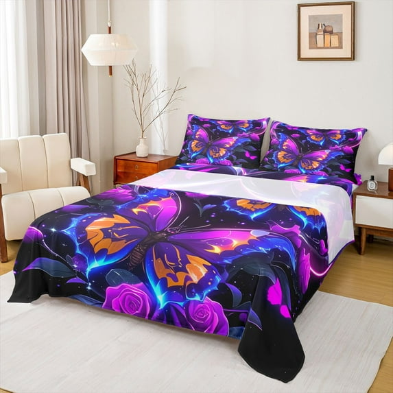 Castle Fairy Flying Butterflies Full Size Sheets 4-Piece for Female Men,Chic Floral Rose ...