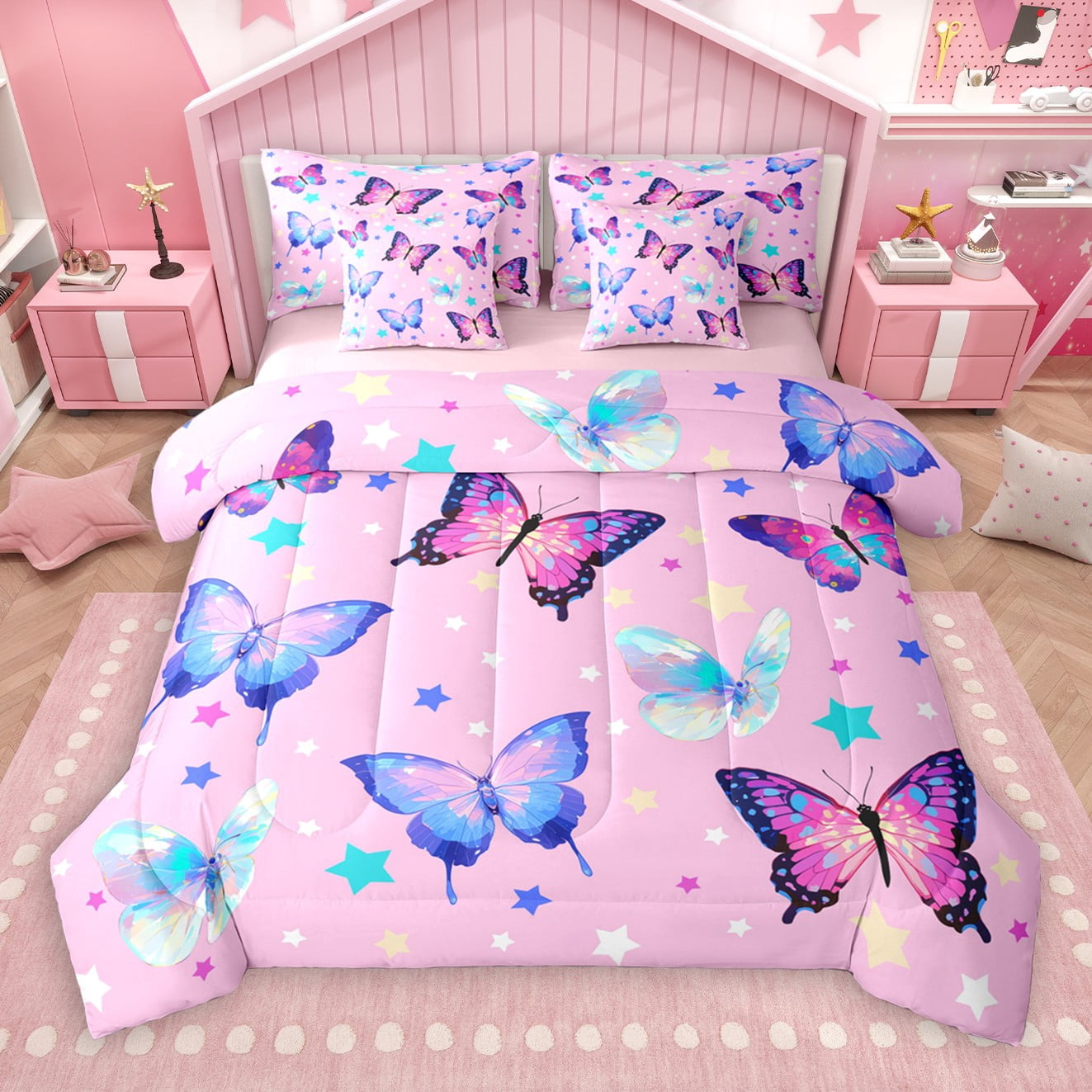 Castle Fairy Flying Butterfly 7-Piece Bedding Comforter Set for Teens ...