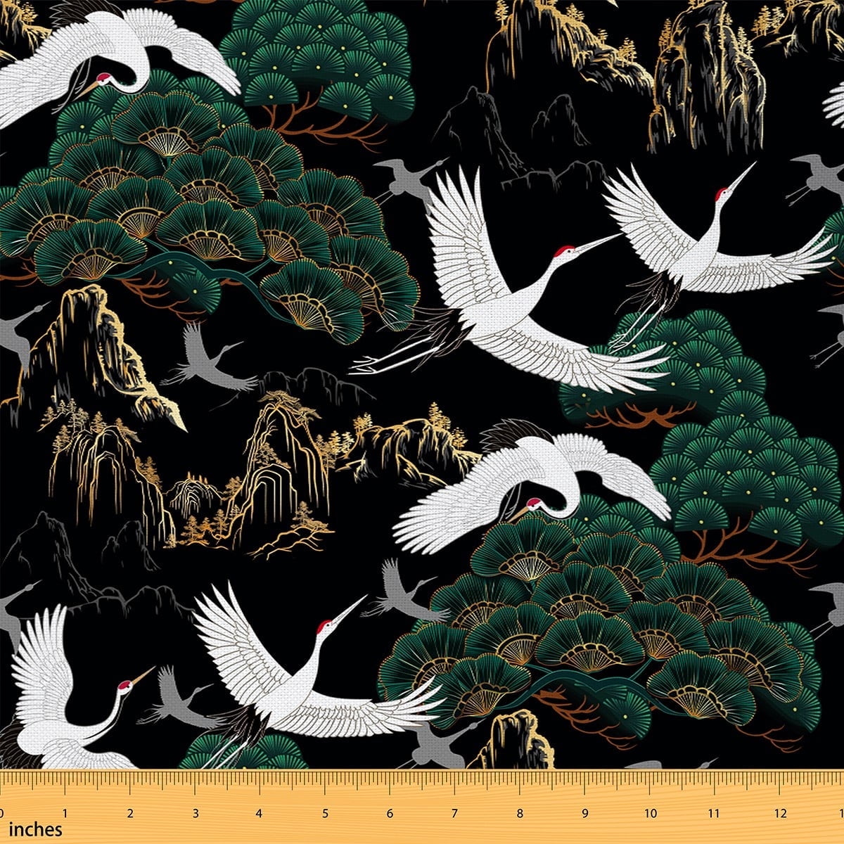 Castle Fairy Flying Crane Bird Fabric by the Yard 2 Yards, Japanese ...