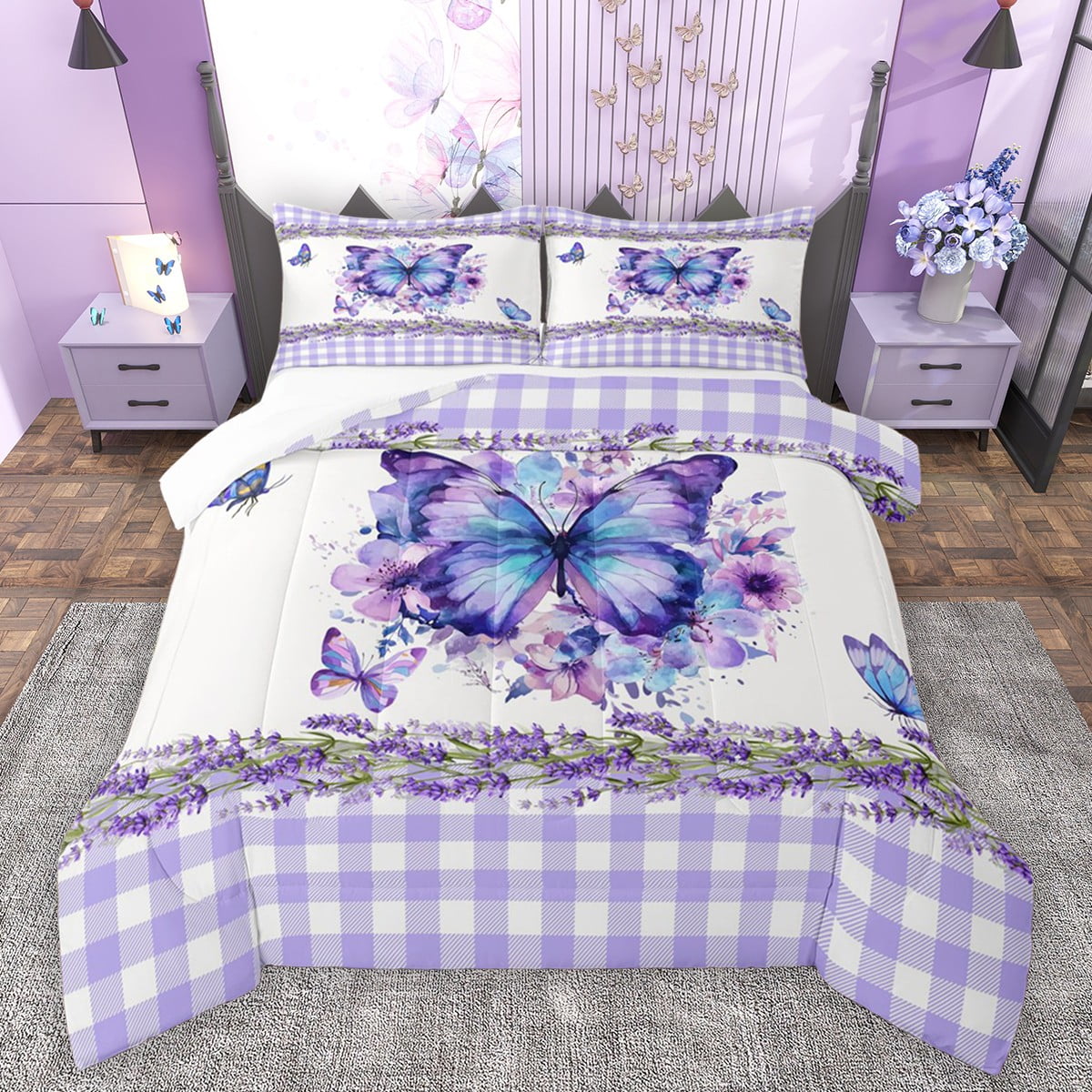 Castle Fairy Flying Gradient Butterflies Girl 3 Pieces Queen Comforter ...
