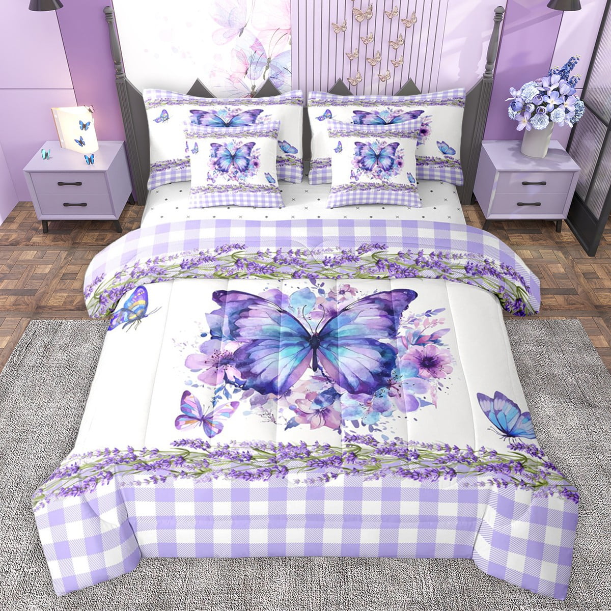 Castle Fairy Flying Gradient Butterflies Girl Twin Bedding Sets 7-Piece ...